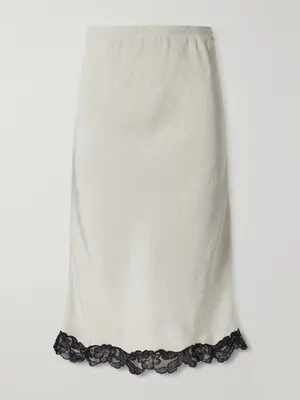 Maria Mcmanus Lace-trimmed Satin Midi Skirt - Neutrals