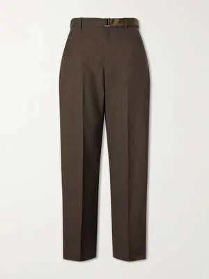 Sacai Pleated Belted Twill Wide-leg Pants - Brown
