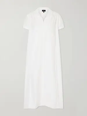 Theory Gathered Cotton-blend Poplin Midi Dress - White