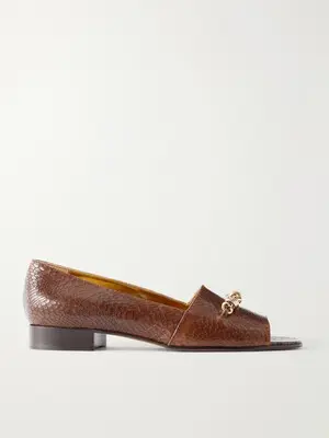 Tory Burch Chain-detail Croc-effect Leather Loafers - Brown
