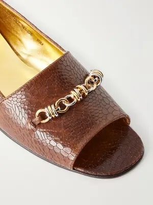 Tory Burch Chain-detail Croc-effect Leather Loafers