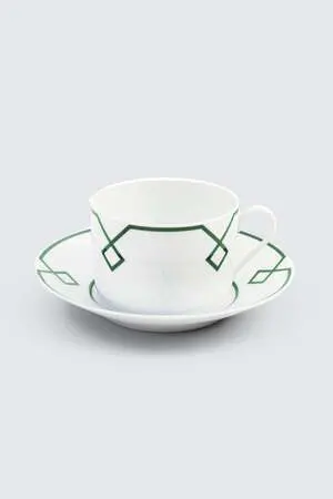 EMILIA WICKSTEAD Naples Tea Cup And Saucer With Green Border - Geometric