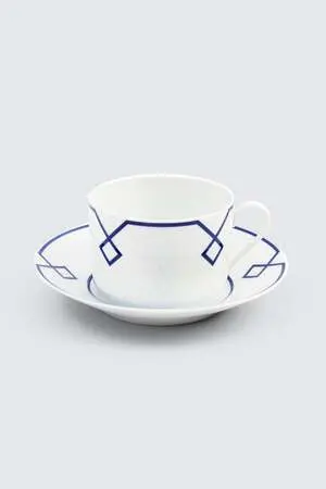 EMILIA WICKSTEAD Naples Tea Cup And Saucer With Navy Border
