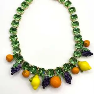 ACHALA HANDCRAFTED Crystal And Hand-painted Fruit Charm Statement Necklace