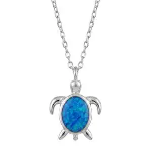 LATELITA Silver Blue Opal Sea Turtle Pendant Necklace - Blue/silver