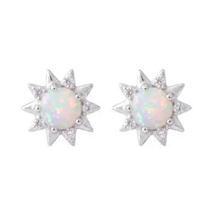LATELITA Sunflower White Opal Stud Earrings With Cubic Zirconia In Sterling Silver