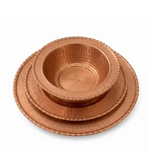 ANATOLIACRAFT Hand-hammered Untinned Four Piece Copper Dinnerware Set - Gold