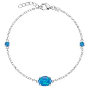 LATELITA Blue / Silver Oval Blue Opal Bracelet Silver - Blue/silver