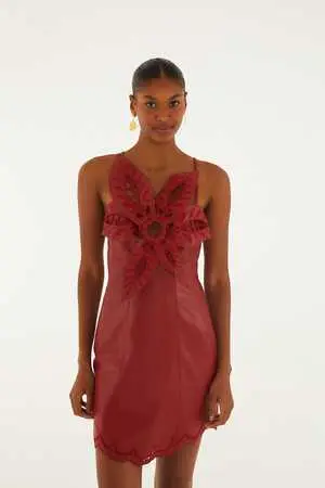 Farm Rio 3d Richelieu Flower Leather Mini Dress - Red