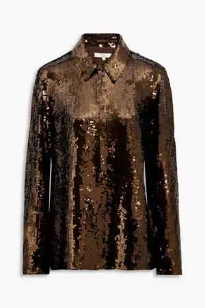 Tibi Sequined Silkchiffon Shirt - Bronze