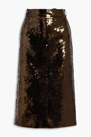 Tibi Sequined Crepe Midi Skirt - Bronze