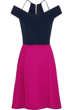 Roland Mouret Two-tone Cold-shoulder Wool Crepe Mini Dress
