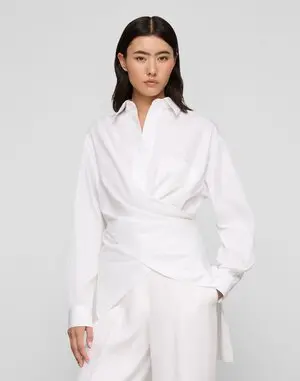 Lafayette 148 New York Organic Cotton Poplin Convertible Wrap Blouse - White
