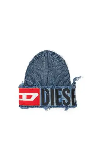 DIESEL® Denim Effect Beanie With Logo Patch - Blue