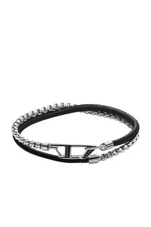 DIESEL® Stainless Steel And Leather Chain Bracelet With Enamel Detail - Silver