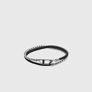 DIESEL® Stainless Steel And Leather Chain Bracelet With Enamel Detail - Silver