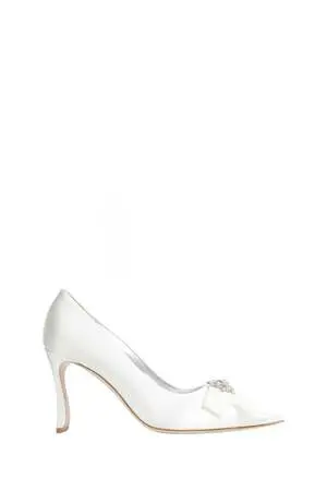 Manolo Blahnik Apius Satin Jewel Embellished Pumps - White