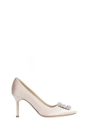 Manolo Blahnik Hangisi 90 Satin Jewel Buckle Pumps - Beige