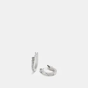 COACH OUTLET Pave Signature Huggie Earrings - Silver/black
