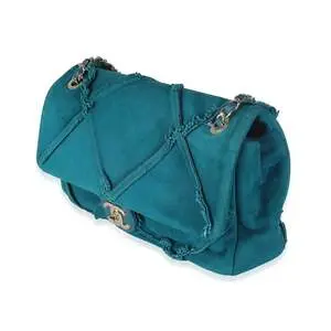 Chanel Teal Suede Goatskin Diamond Fringe Flap Bag