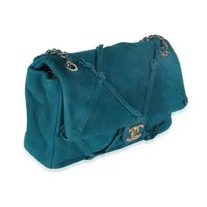 Chanel Teal Suede Goatskin Diamond Fringe Flap Bag