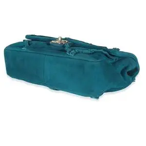 Chanel Teal Suede Goatskin Diamond Fringe Flap Bag