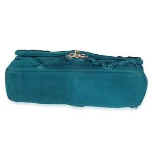 Chanel Teal Suede Goatskin Diamond Fringe Flap Bag