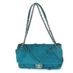 Chanel Teal Suede Goatskin Diamond Fringe Flap Bag