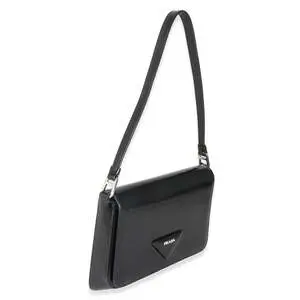 Prada Brushed Leather Shoulder Bag - Black