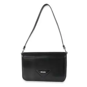 Prada Brushed Leather Shoulder Bag - Black