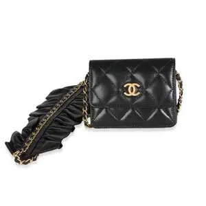 Chanel Quilted Lambskin Ruffled Card Holder On Chain