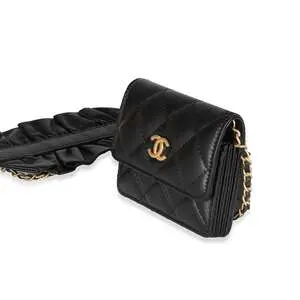 Chanel Quilted Lambskin Ruffled Card Holder On Chain