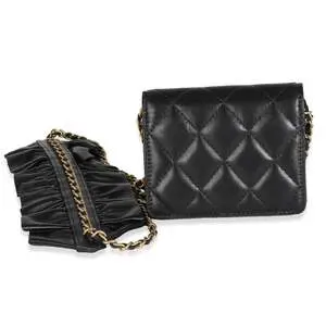 Chanel Quilted Lambskin Ruffled Card Holder On Chain