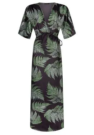 CHIC BY LIRETTE Kimono Maxi Dress With Botanical Print - Black