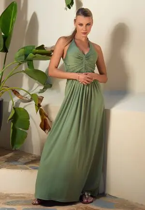 CHIC BY LIRETTE Halter Dress Natural Seagreen