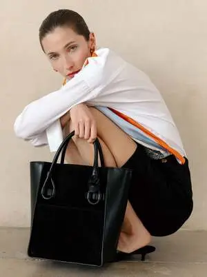 CALLAS MILANO Pia Suede And Leather Tote Bag - Black