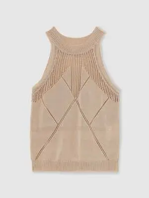 REISS Maya Cotton-blend Argyle Open-knit Vest