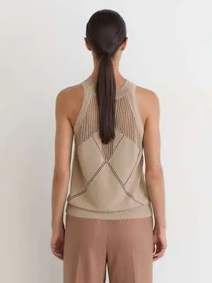REISS Maya Cotton-blend Argyle Open-knit Vest