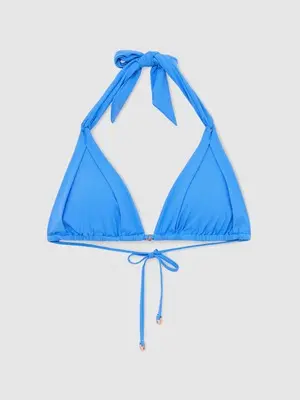 REISS Matilda Triangle Bikini Top With Pleat Detail - Blue