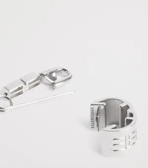 Balenciaga Asymmetric Safety Pin Earrings