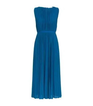 Max Mara Sleeveless Pleated Midi Dress - Navy