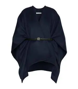 Max Mara Virgin Wool Belted Blanket Coat - Navy