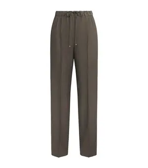 Max Mara Wool Gabardine Drawstring Trousers - Brown