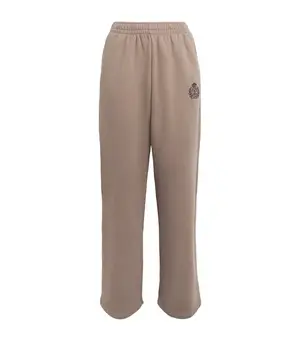 SPORTY & RICH Embroidered Crest Wide-leg Sweatpants - Beige