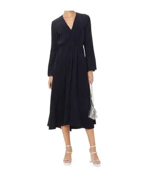 FORTE_FORTE Velvet Midi Dress With V-neck And Pleated Details