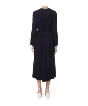 FORTE_FORTE Velvet Midi Dress With V-neck And Pleated Details