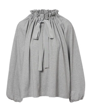 PATOU Bow-detail Gathered Cotton Jersey Top - Grey