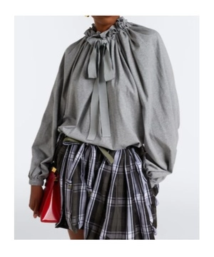 PATOU Gathered Cotton Jersey Top With Bow Detail - Grey