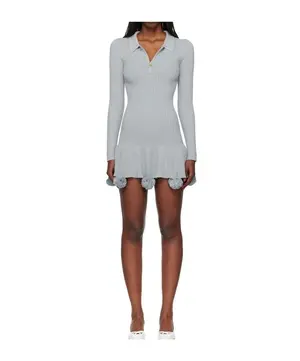 CONNER IVES Ribbed Knit Pom Pom Hem Mini Dress