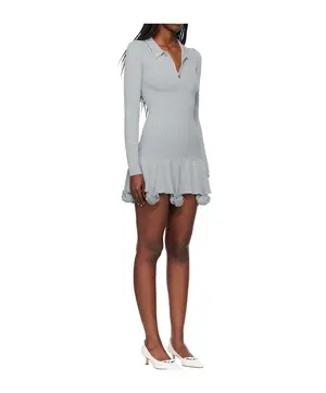 CONNER IVES Ribbed Knit Pom Pom Hem Mini Dress